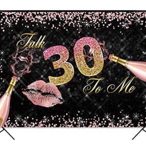 Mocsicka Talk Thirty to Me Birthday Backdrop for Her Rose Gold Happy 30th Birthday Party Decoration for Women Glitter Lips Rose Gold and Black Photography Background (7x5ft (82x60 inch))