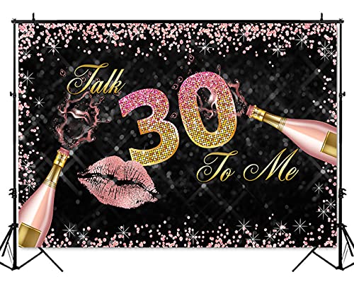 Mocsicka Talk Thirty to Me Birthday Backdrop for Her Rose Gold Happy 30th Birthday Party Decoration for Women Glitter Lips Rose Gold and Black Photography Background (7x5ft (82x60 inch))