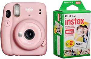 fujifilm instax mini 11 instant film camera, with fujifilm instax mini instant daylight film twin pack, 20 exposures (blush pink)