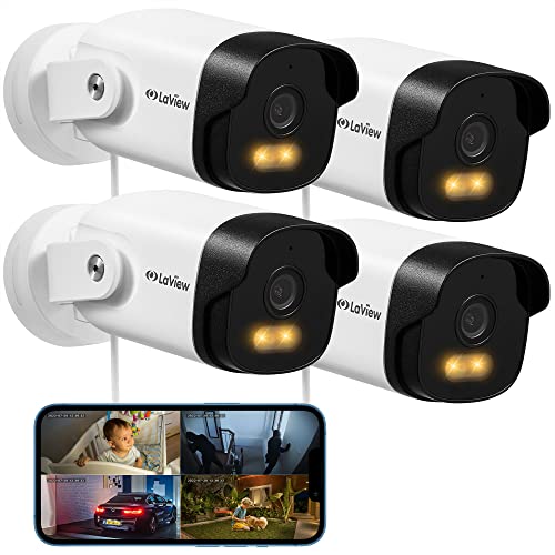 LaView 2K Security Camera Outdoor with Color Night Vision,3MP Wired Cameras for Home Security,IP65 Waterproof Camera, 24/7 Live Video,2 Way Audio,Cloud Storage/SD Slot,Compatible with Alexa(4pcs)