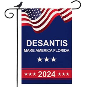 shmbada ron desantis 2024 make america florida garden flag, double sided burlap vertical outdoor decorative flag for yard lawn patio farmhouse 12. x 18 inch