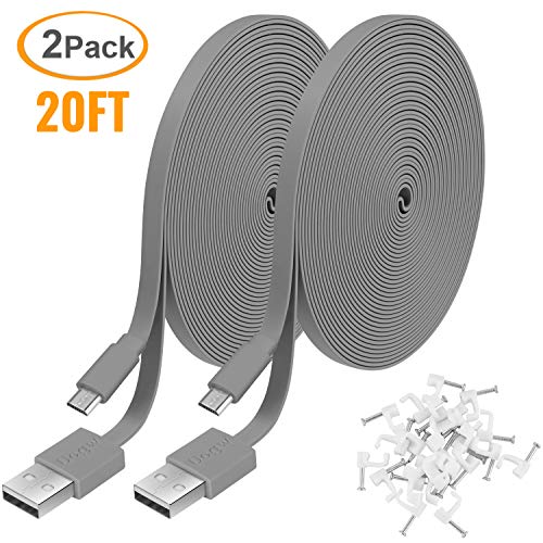 2 Pack 20FT Power Extension Cable Compatible with WyzeCam, Wyze Cam Pan, NestCam Indoor,Blink,Amazon Cloud Camera,USB to Micro USB Durable Charging and Data Sync Cord (Gray)