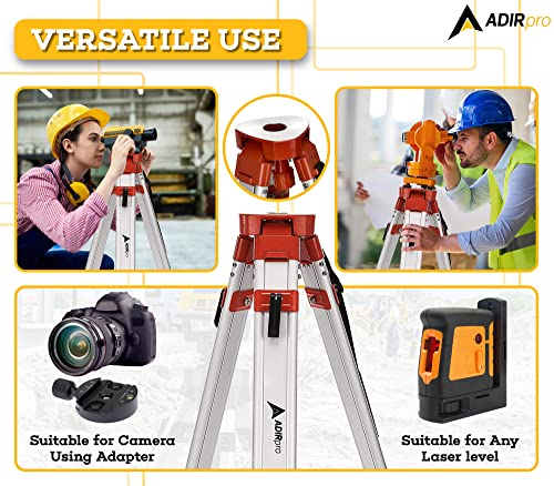 AdirPro Universal Survey Tripod – Aluminum Laser Level Tripod – Transit Level Tripod - Quick Clamp - Heavy Duty Contractor Tripod 5/8” x 11” Thread (Orange)