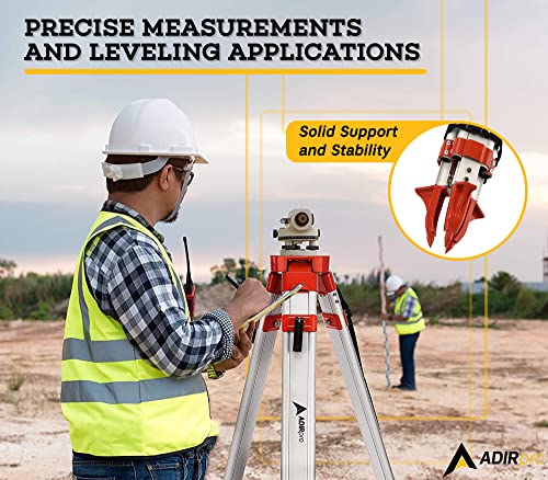 AdirPro Universal Survey Tripod – Aluminum Laser Level Tripod – Transit Level Tripod - Quick Clamp - Heavy Duty Contractor Tripod 5/8” x 11” Thread (Orange)