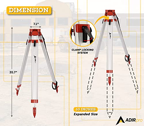 AdirPro Universal Survey Tripod – Aluminum Laser Level Tripod – Transit Level Tripod - Quick Clamp - Heavy Duty Contractor Tripod 5/8” x 11” Thread (Orange)