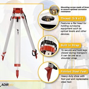 AdirPro Universal Survey Tripod – Aluminum Laser Level Tripod – Transit Level Tripod - Quick Clamp - Heavy Duty Contractor Tripod 5/8” x 11” Thread (Orange)