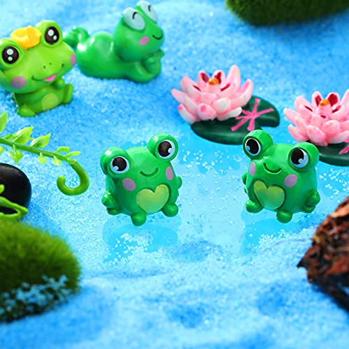 16 Pieces Cute Frog and Lotus Miniature Figurines Resin Frog Stuff Mini Garden Ornament Animal Model Garden Miniature Moss Landscape DIY Craft Accessories Frog Party Decoration Home Supplies Plant Pot