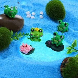 16 Pieces Cute Frog and Lotus Miniature Figurines Resin Frog Stuff Mini Garden Ornament Animal Model Garden Miniature Moss Landscape DIY Craft Accessories Frog Party Decoration Home Supplies Plant Pot