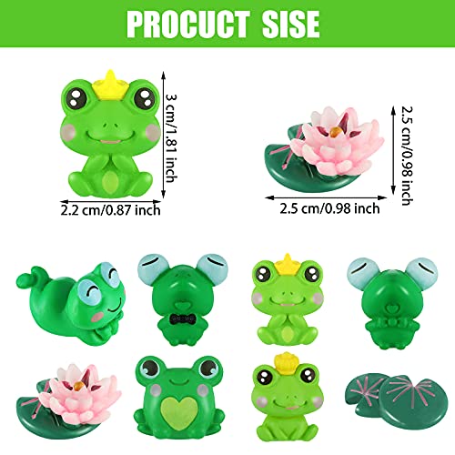 16 Pieces Cute Frog and Lotus Miniature Figurines Resin Frog Stuff Mini Garden Ornament Animal Model Garden Miniature Moss Landscape DIY Craft Accessories Frog Party Decoration Home Supplies Plant Pot