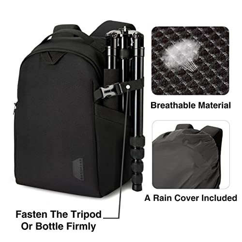 BAGSMART Camera Backpack, DSLR SLR Camera Bag Fits up to 13.3 Inch Laptop Water Resistant with Rain Cover, Tripod Holder for Women and Men, Black