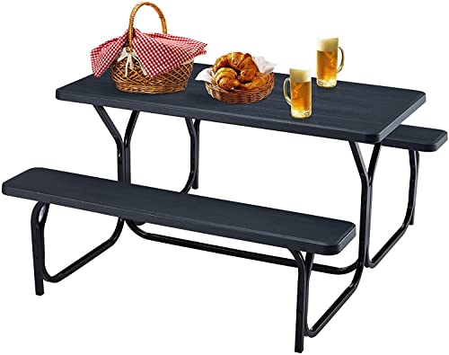 ECOTOUGE 5 FT Portable Picnic Table Benches Set for Outdoor, Heavy Duty Camping Picnic Tables, Weather Resistant, Suitable Patio, Garden for Adult(Black)