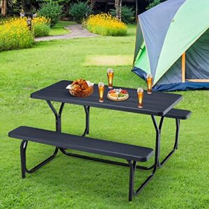 ECOTOUGE 5 FT Portable Picnic Table Benches Set for Outdoor, Heavy Duty Camping Picnic Tables, Weather Resistant, Suitable Patio, Garden for Adult(Black)