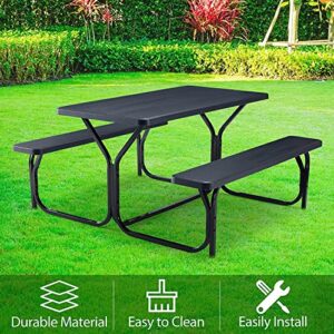 ECOTOUGE 5 FT Portable Picnic Table Benches Set for Outdoor, Heavy Duty Camping Picnic Tables, Weather Resistant, Suitable Patio, Garden for Adult(Black)