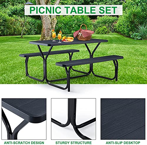 ECOTOUGE 5 FT Portable Picnic Table Benches Set for Outdoor, Heavy Duty Camping Picnic Tables, Weather Resistant, Suitable Patio, Garden for Adult(Black)