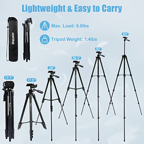 Endurax 60'' Camera Tripod Camera Stand for Canon Rebel Eos Nikon DSLR, Travel Tripods for Phone Tablet with Remote