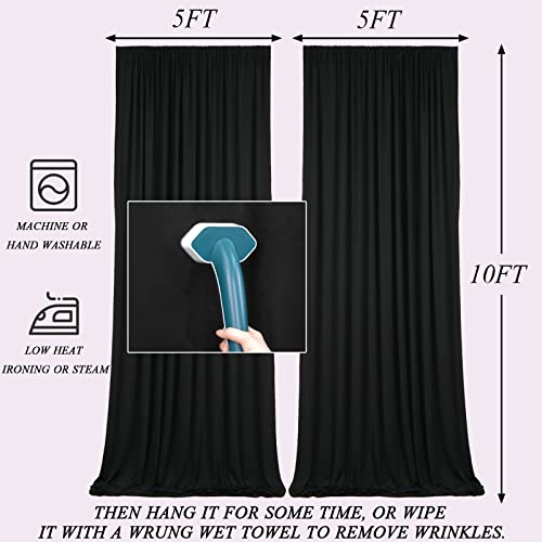 10x10FT Black Backdrop Curtains for Parties - Black Backdrop Curtain for Baby Shower Birthday Photo Home Party Backdrop Curtains 5x10FT 2 Pcs