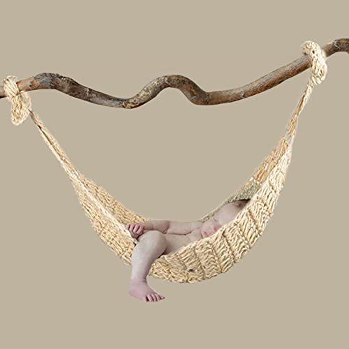 UOMNY Baby Newborn Photography Props Hammock Handmade Crochet Knitted Unisex Baby Outfit Photo Prop Baby Photography（Picture: Tree Branches not Included）