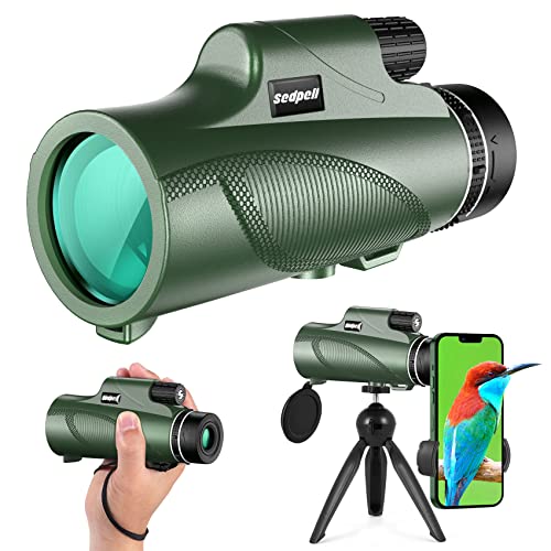 Sedpell 10x50 Monocular Telescope with Smartphone Adapter, Tripod, High Power Monoculars for Adults, HD Monocular Scope for Bird Watching, Hunting, Archery, Hiking, Concert