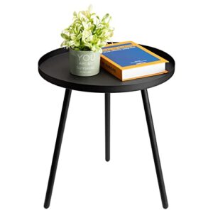 HollyHOME Accent Round Metal End Table with 3 Legs for Small Space, Indoor&Outdoor Tripod Stand Side Table, Anti-Rust Weatherproof Tea Table for Living Room, Balcony, Patio, Garden, Black