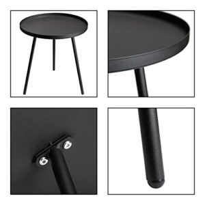 HollyHOME Accent Round Metal End Table with 3 Legs for Small Space, Indoor&Outdoor Tripod Stand Side Table, Anti-Rust Weatherproof Tea Table for Living Room, Balcony, Patio, Garden, Black