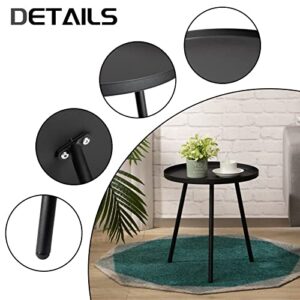 HollyHOME Accent Round Metal End Table with 3 Legs for Small Space, Indoor&Outdoor Tripod Stand Side Table, Anti-Rust Weatherproof Tea Table for Living Room, Balcony, Patio, Garden, Black