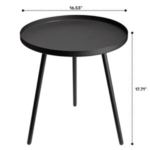 HollyHOME Accent Round Metal End Table with 3 Legs for Small Space, Indoor&Outdoor Tripod Stand Side Table, Anti-Rust Weatherproof Tea Table for Living Room, Balcony, Patio, Garden, Black