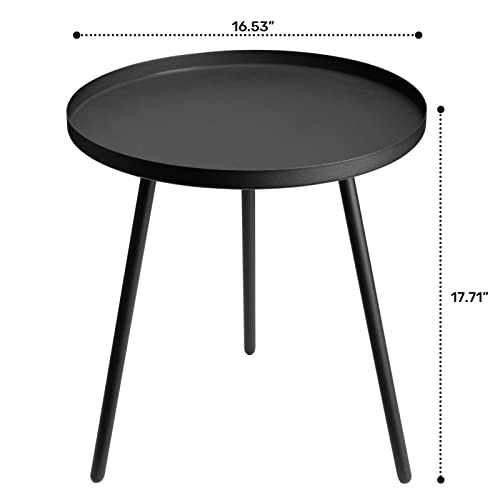 HollyHOME Accent Round Metal End Table with 3 Legs for Small Space, Indoor&Outdoor Tripod Stand Side Table, Anti-Rust Weatherproof Tea Table for Living Room, Balcony, Patio, Garden, Black