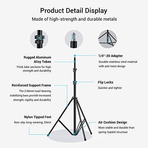 SMALLRIG Photography Light Stand 110"/9.2ft/280cm, Air-Cushioned Aluminum Photo Video Tripod Stand with 1/4" Screw for Softbox, Studio Light, Reflector and Ring Light, Max Load 8kg, RA-S280-3736