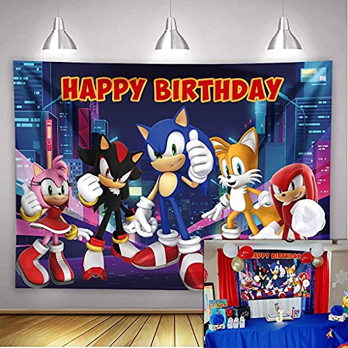 Cartoon Hedgehog Backdrop Tall Building City Night View Boy Birthday Background Children Birthday Party Baby Shower Decorations 7x5FT