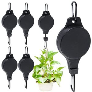 haakong 6pcs plant pulley retractable hanger easy reach plant pulley adjustable height wheel for hanging plants heavy duty indoor outdoor plant hanger for garden baskets pots & birds feeder – black