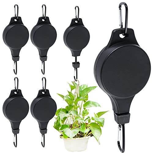 Haakong 6pcs Plant Pulley Retractable Hanger Easy Reach Plant Pulley Adjustable Height Wheel for Hanging Plants Heavy Duty Indoor Outdoor Plant Hanger for Garden Baskets Pots & Birds Feeder - Black