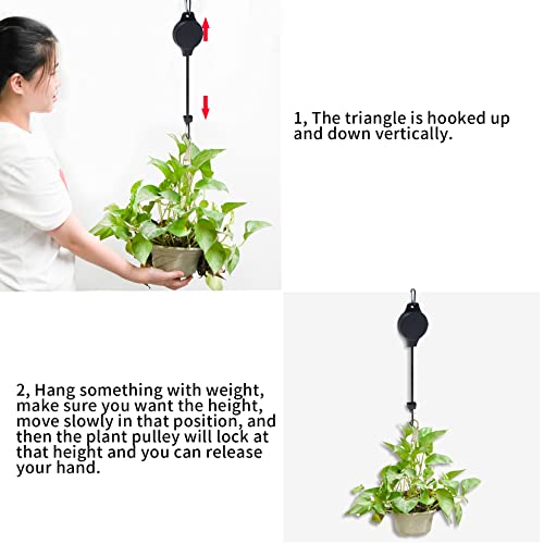 Haakong 6pcs Plant Pulley Retractable Hanger Easy Reach Plant Pulley Adjustable Height Wheel for Hanging Plants Heavy Duty Indoor Outdoor Plant Hanger for Garden Baskets Pots & Birds Feeder - Black