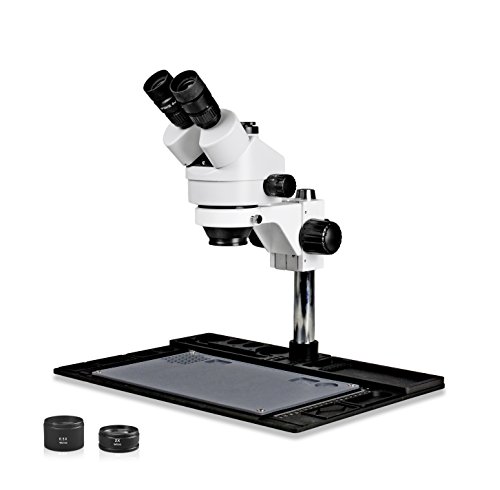 Vision Scientific VS-10FZ-IFR07 Simul-Focal Trinocular Stereo Zoom 7x-45x Microscope with Barlow Lens, 144-LED Ring Light, Repair and Maintenance Platform for Soldering and, Cell Phone Repair