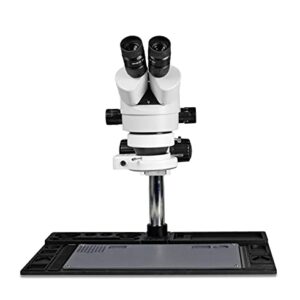 Vision Scientific VS-10FZ-IFR07 Simul-Focal Trinocular Stereo Zoom 7x-45x Microscope with Barlow Lens, 144-LED Ring Light, Repair and Maintenance Platform for Soldering and, Cell Phone Repair