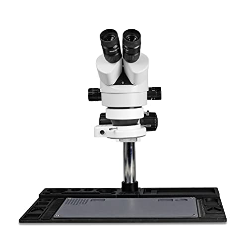 Vision Scientific VS-10FZ-IFR07 Simul-Focal Trinocular Stereo Zoom 7x-45x Microscope with Barlow Lens, 144-LED Ring Light, Repair and Maintenance Platform for Soldering and, Cell Phone Repair