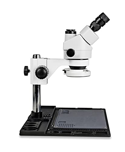 Vision Scientific VS-10FZ-IFR07 Simul-Focal Trinocular Stereo Zoom 7x-45x Microscope with Barlow Lens, 144-LED Ring Light, Repair and Maintenance Platform for Soldering and, Cell Phone Repair