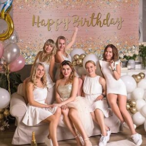 Happy Birthday Backdrop 7x5ft Diamonds Glitter Shining Pink and Gold Dot Sparkle Bokeh Photography Background for Women Girls Lady Sweet Party Decorations Photo Props