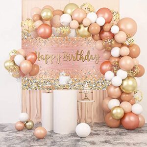 Happy Birthday Backdrop 7x5ft Diamonds Glitter Shining Pink and Gold Dot Sparkle Bokeh Photography Background for Women Girls Lady Sweet Party Decorations Photo Props