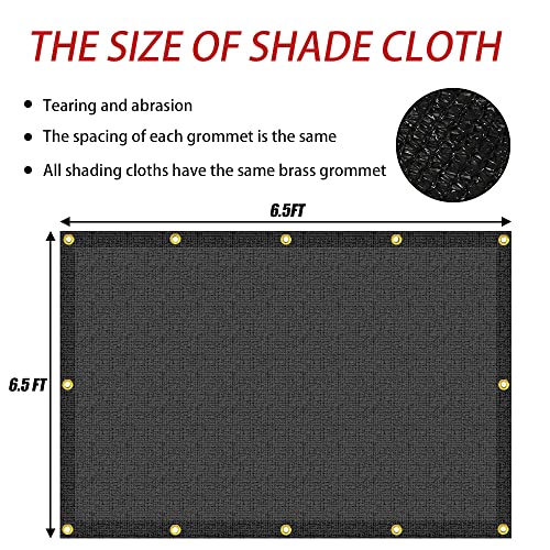 Dafoecheer 90% 6.5ftx6.5ft Black Shade Cloth Taped Edge with Grommets Sunblock Garden Mesh UV Resistant Net for Outdoor Plant Greenhouse Flowers