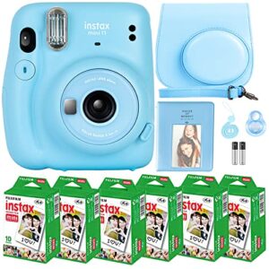 fujifilm instax mini 11 camera with fujifilm instant mini film (60 sheets) bundle with deals number one accessories including carrying case, selfie lens, photo album, stickers (sky blue)