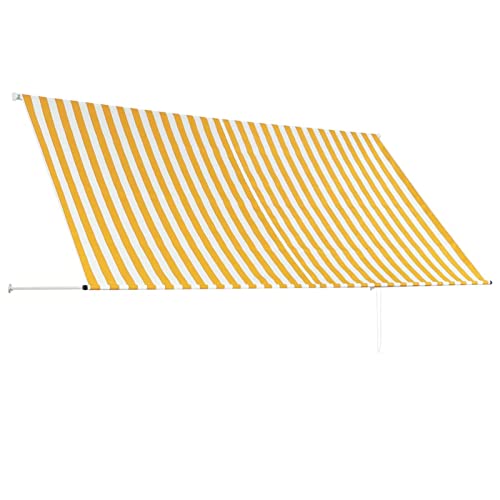 Tidyard Retractable Awning Yellow and White Fabric Window Canopy Front Door Sunshade Shelter Steel Frame for Terrace, Balcony, Garden 118.1 x 59.1 Inches (W x H)