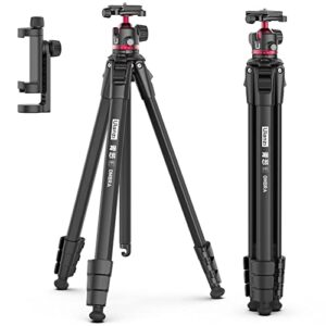 ulanzi mt-55 ombra travel tripod, 62.2″ professional camera video tripod, aluminum tripod w/ 360° ball head&quick release plate, max load 17.6 lb for nikon canon dslr camcorder, phone holder included