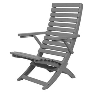 DAILYLIFE Patio Chairs, Resin Outdoor Chairs Free Installation with Retractable Armrest, 300lbs Capacity Weather Resistant Plastic Composite Chairs for Deck Garden Backyard Lawn Pool Beach, Slate Gray