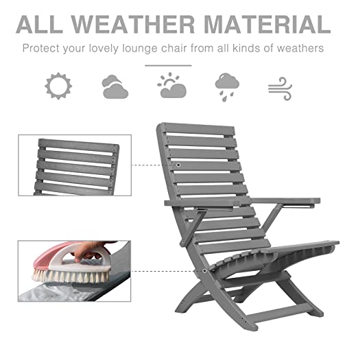 DAILYLIFE Patio Chairs, Resin Outdoor Chairs Free Installation with Retractable Armrest, 300lbs Capacity Weather Resistant Plastic Composite Chairs for Deck Garden Backyard Lawn Pool Beach, Slate Gray