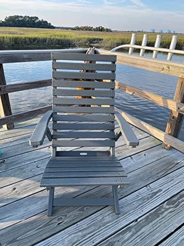 DAILYLIFE Patio Chairs, Resin Outdoor Chairs Free Installation with Retractable Armrest, 300lbs Capacity Weather Resistant Plastic Composite Chairs for Deck Garden Backyard Lawn Pool Beach, Slate Gray