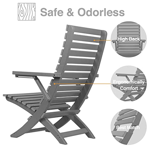 DAILYLIFE Patio Chairs, Resin Outdoor Chairs Free Installation with Retractable Armrest, 300lbs Capacity Weather Resistant Plastic Composite Chairs for Deck Garden Backyard Lawn Pool Beach, Slate Gray