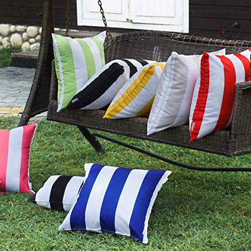 Western Home Pack of 2 Decorative Outdoor Solid Waterproof Striped Throw Pillow Covers Polyester Linen Garden Farmhouse Cushion Cases for Patio Tent Balcony Couch Sofa 18x18 inch Pink