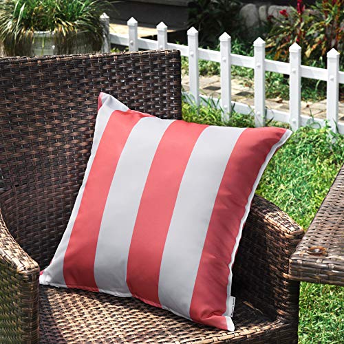 Western Home Pack of 2 Decorative Outdoor Solid Waterproof Striped Throw Pillow Covers Polyester Linen Garden Farmhouse Cushion Cases for Patio Tent Balcony Couch Sofa 18x18 inch Pink