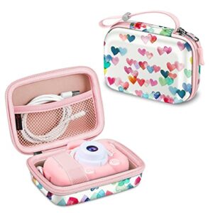 fintie kids camera case compatible with seckton/gktz/wowgo/omzer/suncity/agoigo/ourlife/rindol/unicorn toys digital camera & video camera, hard carrying bag with inner pocket, raining hearts