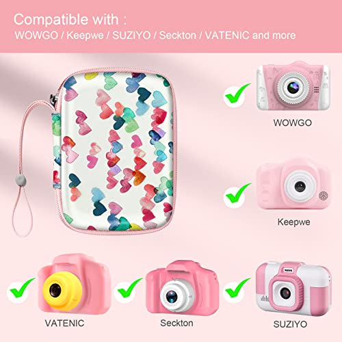 Fintie Kids Camera Case Compatible with Seckton/GKTZ/WOWGO/OMZER/Suncity/Agoigo/Ourlife/Rindol/Unicorn Toys Digital Camera & Video Camera, Hard Carrying Bag with Inner Pocket, Raining Hearts